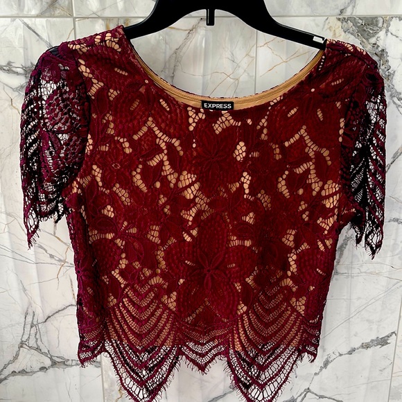 Express | Tops | Express Lace Blouse In Deep Wine Red Color In Xs ...